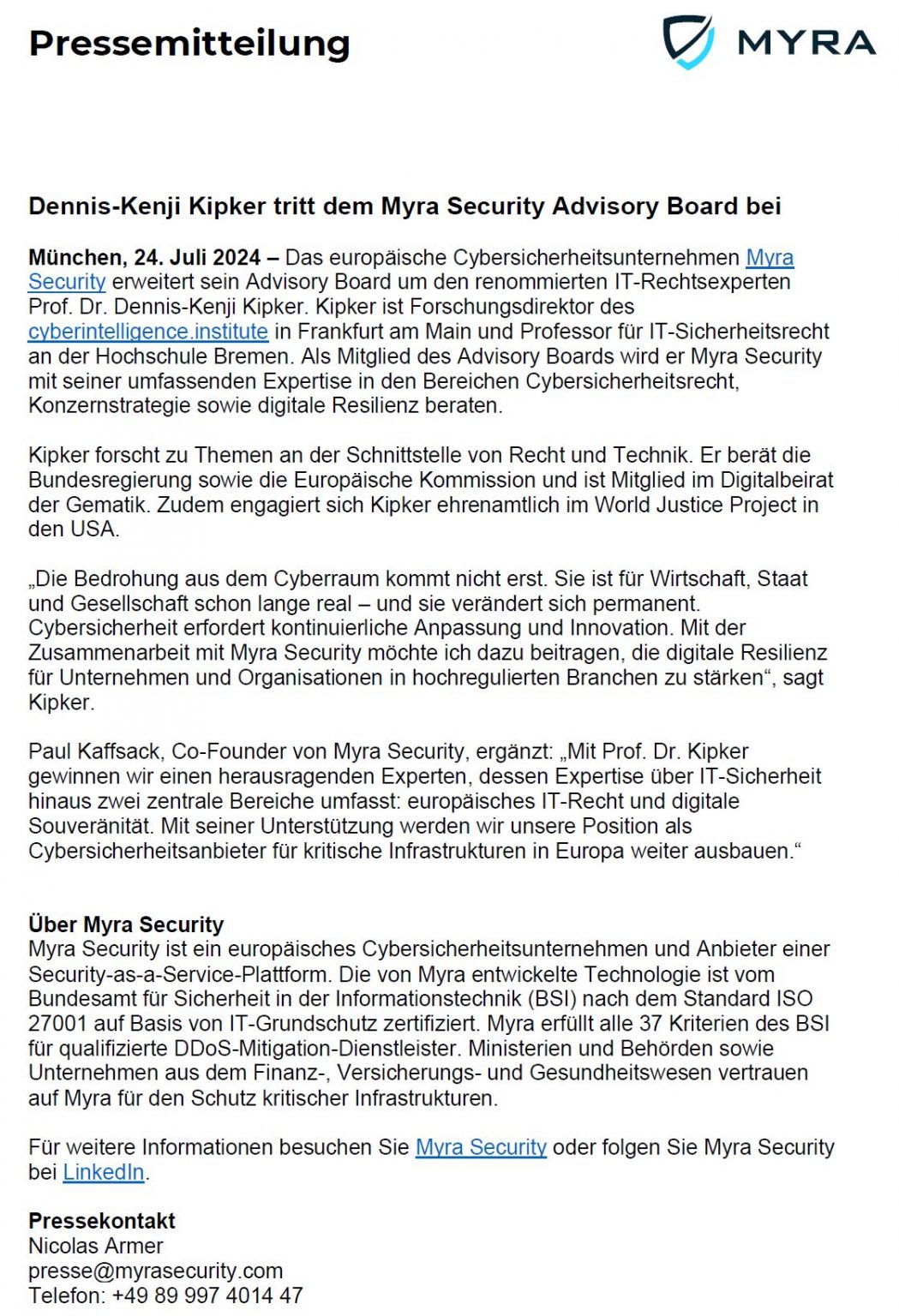 Neue Mitgliedschaft im Security Advisory Board von Myra Security in ...