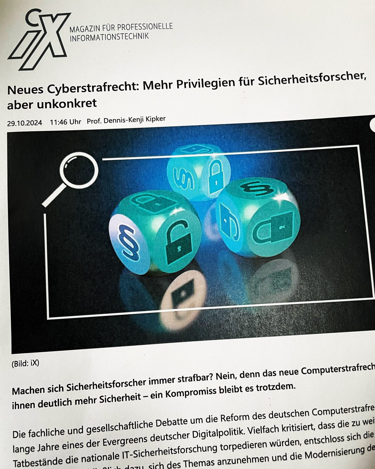Neuer Gastbeitrag in der iX: Warum das neue Computerstrafrecht ein ...