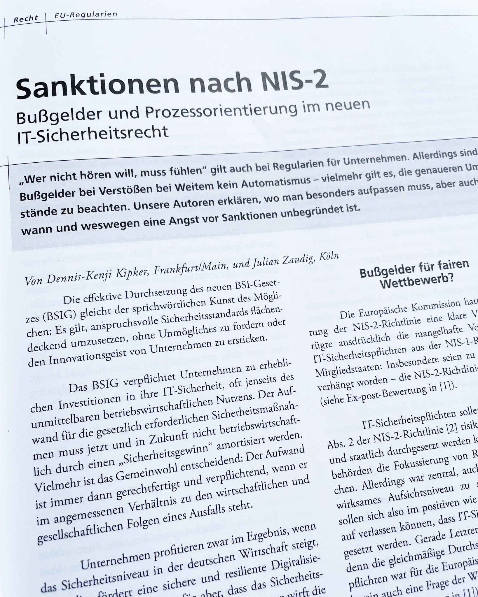 Neuer Beitrag in der aktuellen kes: „Sanktionen nach NIS-2: Bußgelder ...